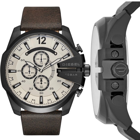 Diesel | Accessories | Diesel Mega Chief Leather Strap Chronograph Watch 5mm | Poshmark